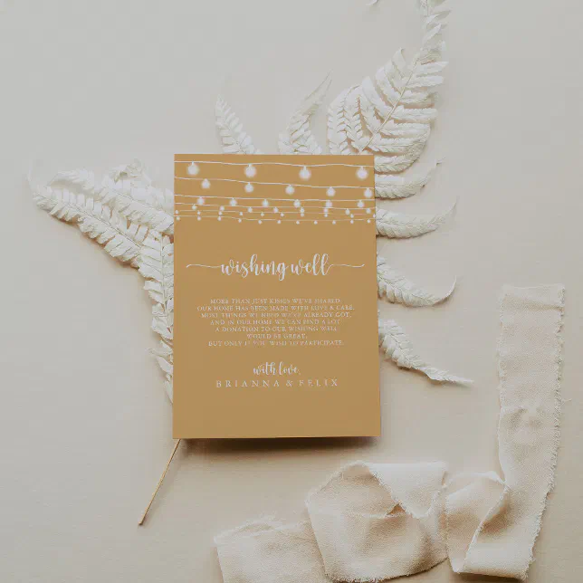 Rustic String Lights Yellow Wedding Wishing Well Enclosure Card | Zazzle
