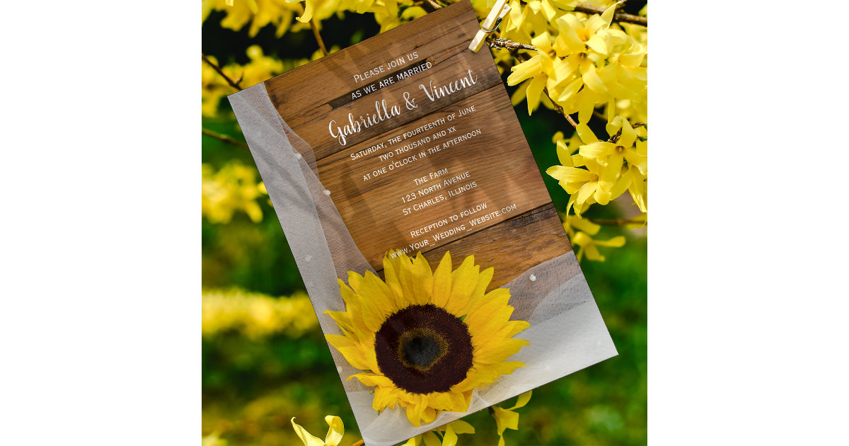 Rustic Sunflower and Veil Country Wedding Invitation | Zazzle