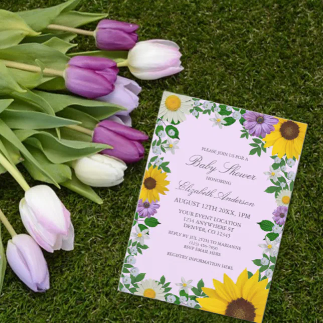 Rustic Sunflower Daisy Floral Baby Shower Invitation | Zazzle