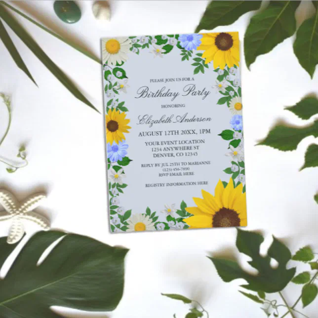 Rustic Sunflower Daisy Floral Birthday Invitation | Zazzle