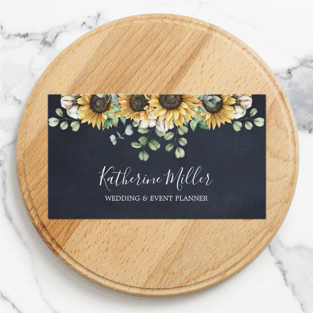 Rustic Sunflower Eucalyptus Black Chalkboard Business Card | Zazzle
