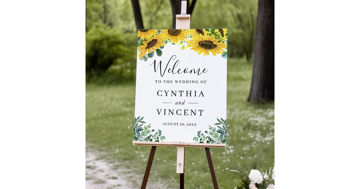 Rustic Sunflower Eucalyptus Wedding Welcome Sign | Zazzle