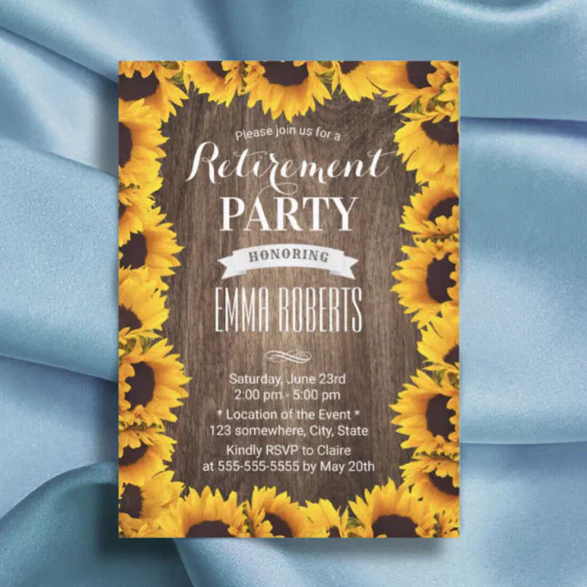 Rustic Sunflower Floral Framed Retirement Party Invitation | Zazzle