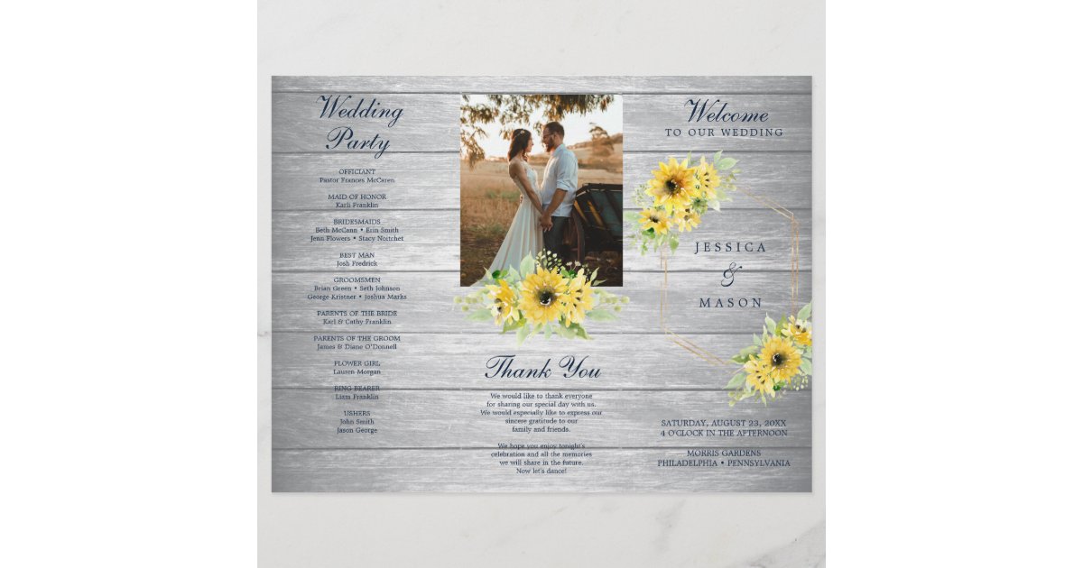 Rustic Sunflower Greenery Folded Wedding Program Flyer | Zazzle