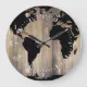Rustic Traveler Black World Map Wooden Planks Large Clock | Zazzle