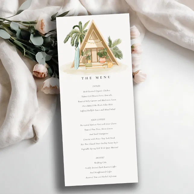 Rustic Tropical Palm Beach Shack Wedding Menu Invitation | Zazzle