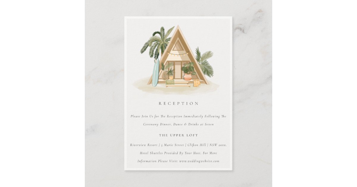 Rustic Tropical Palm Beach Shack Wedding Reception Enclosure Card | Zazzle