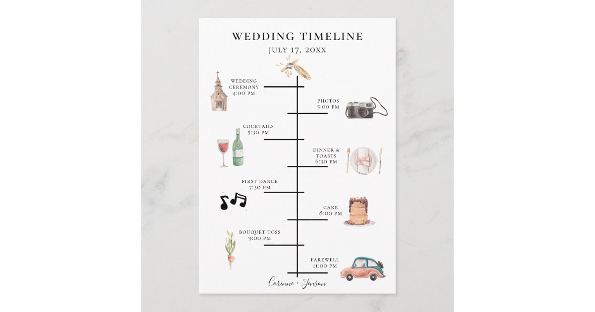 Rustic Watercolor Wedding Timeline Programme | Zazzle