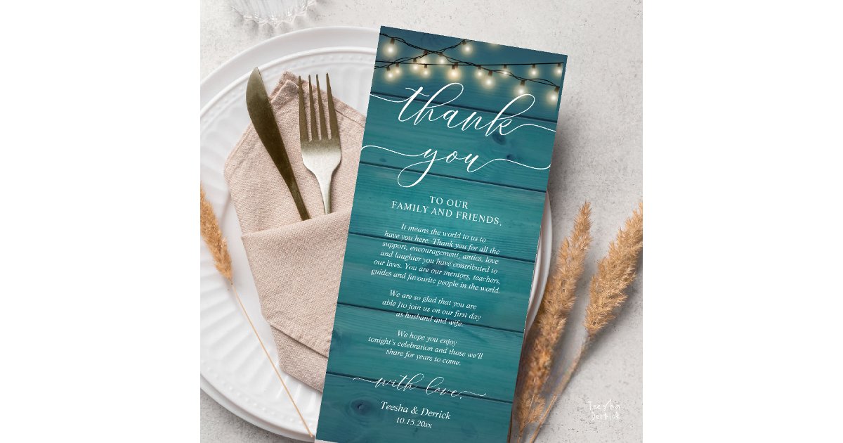 Rustic Wedding Dinner Place Setting Thank You Card | Zazzle