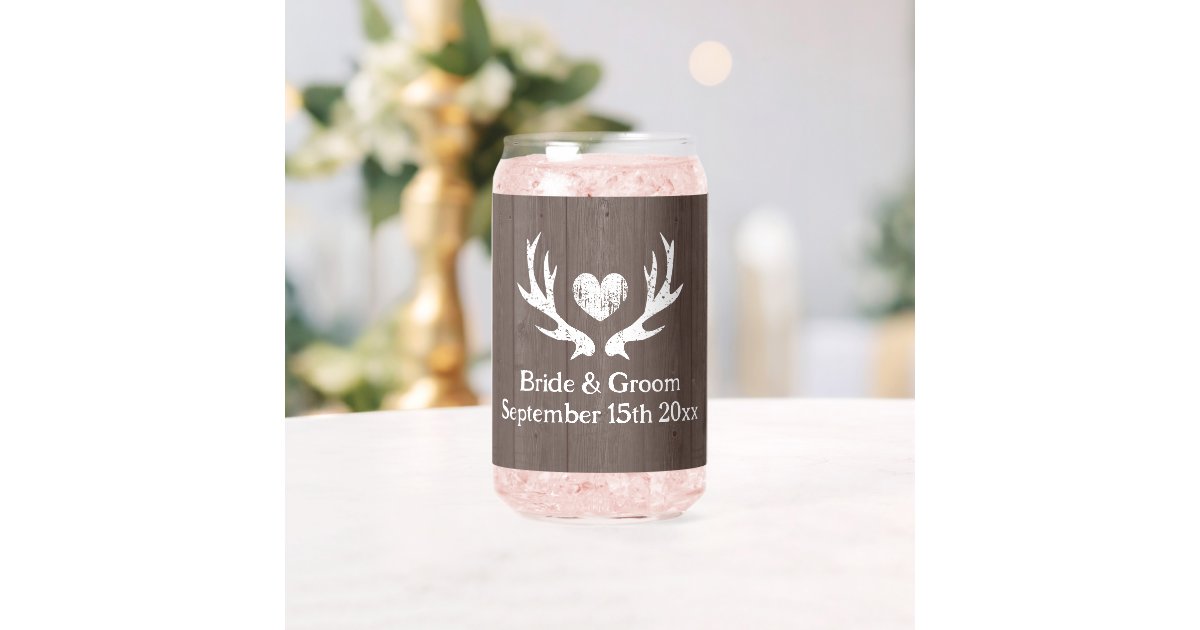 Rustic wedding glass with dear antler heart logo | Zazzle