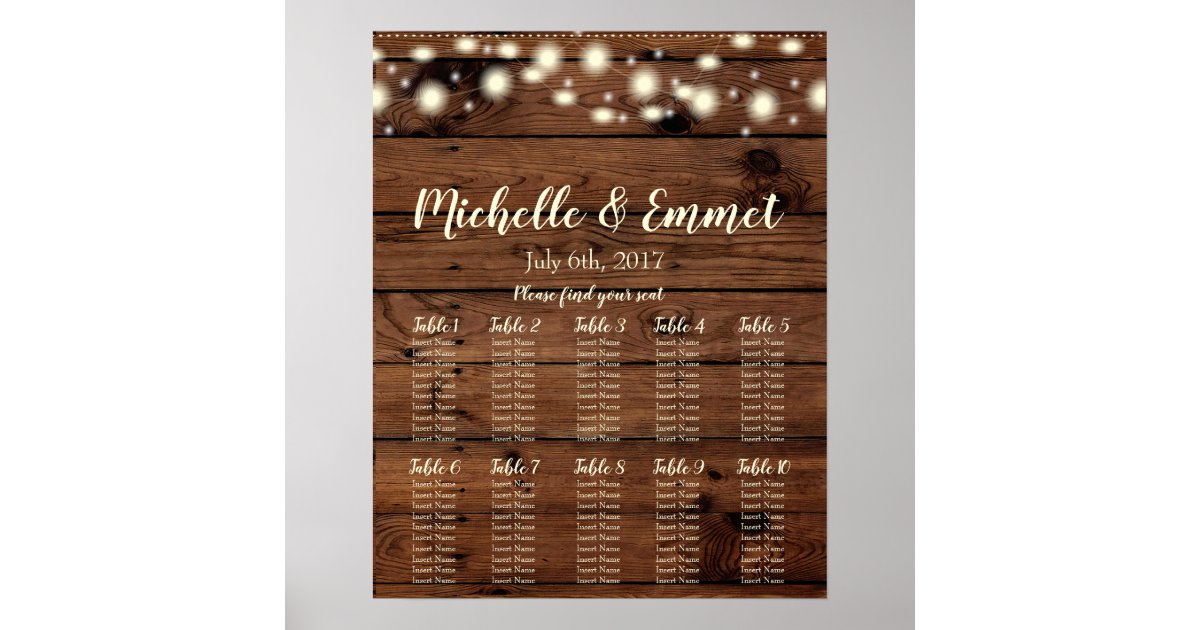 Rustic Wedding Seating Chart, Rustic, Wood, Seat Poster | Zazzle