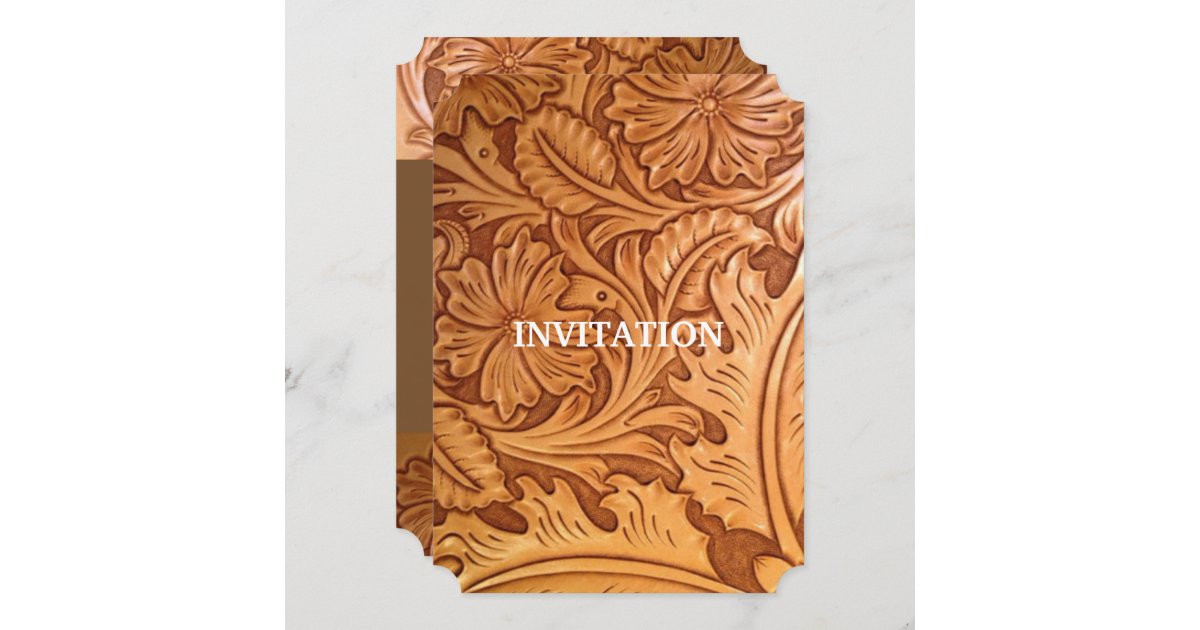 rustic western country cowboy tooled leather invitation | Zazzle