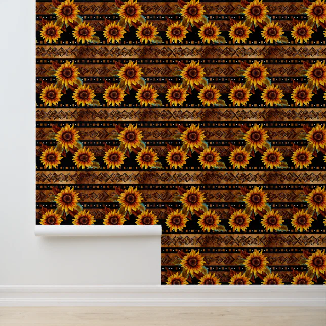Rustic Western Sunflowers Floral Pattern Wallpaper | Zazzle