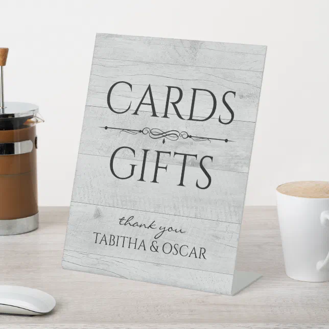 Rustic White Wood Cards and Gifts Pedestal Sign | Zazzle