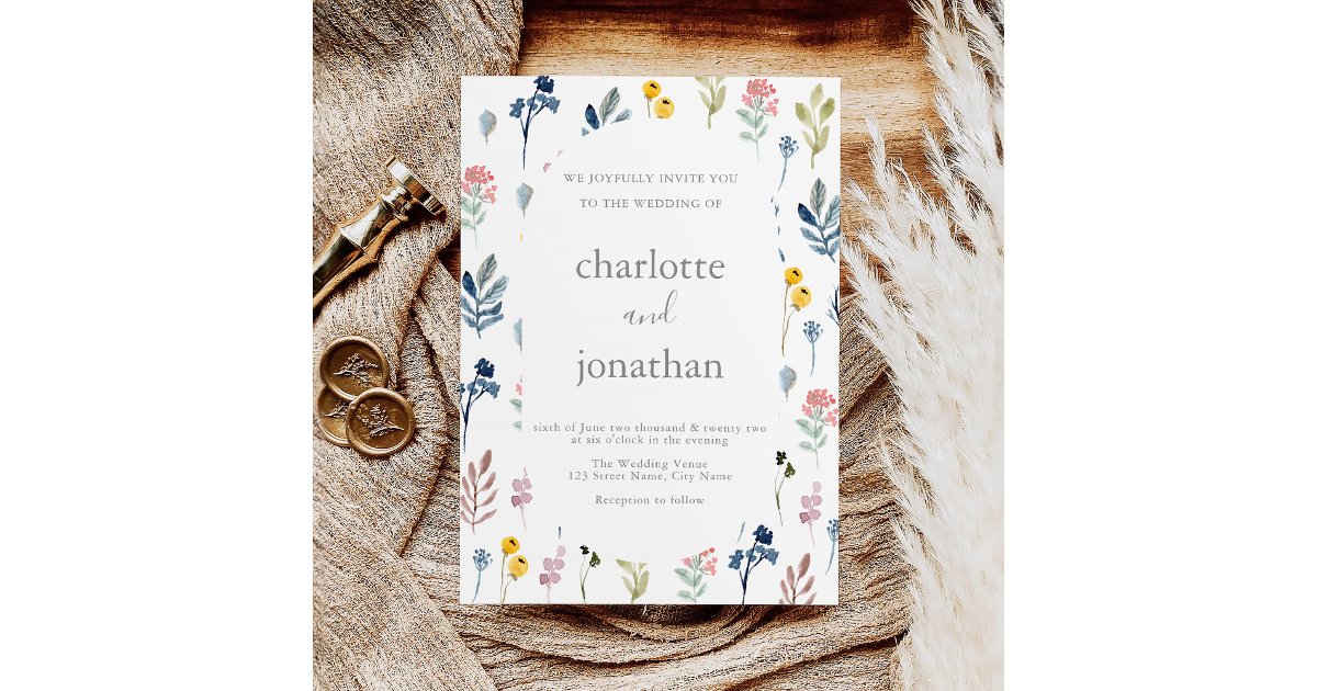 Rustic Wildflower Modern Calligraphy Wedding Invitation | Zazzle