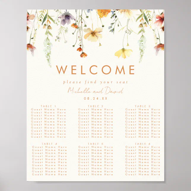Rustic Wildflower Wedding Seating Chart Poster | Zazzle