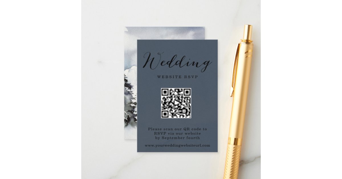 Rustic Winter Mountain QR code Wedding Response Enclosure Card | Zazzle