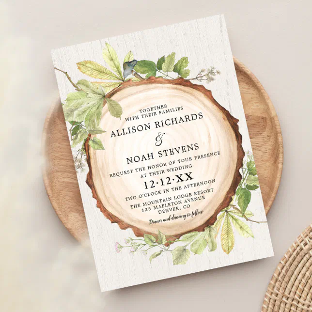 Rustic woodland outdoor forest theme wedding invitation | Zazzle