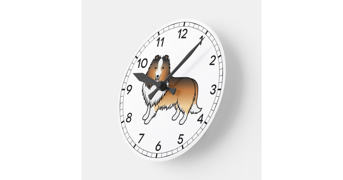 Sable Shetland Sheepdog Sheltie Cartoon Dog Round Clock | Zazzle.co.uk