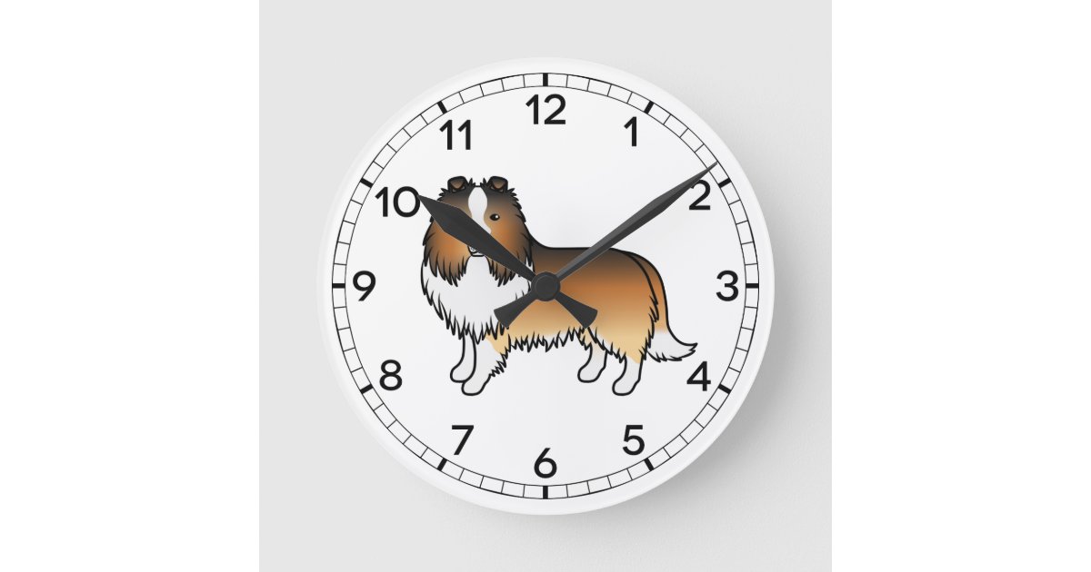 Sable Shetland Sheepdog Sheltie Cartoon Dog Round Clock | Zazzle