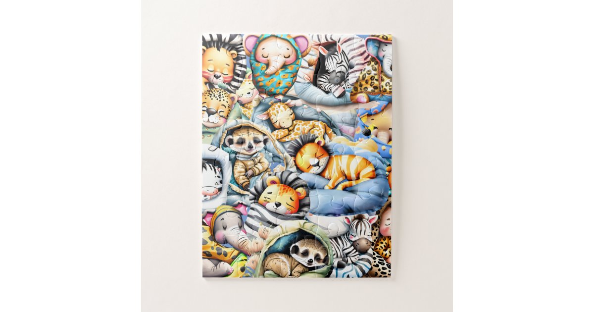 Safari cute wild animals sleeping bags slumber jigsaw puzzle | Zazzle
