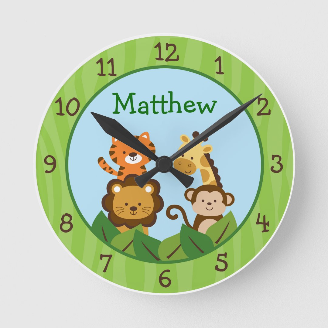 Safari Jungle Animal Nursery Wall Clock | Zazzle