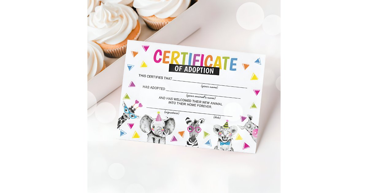Safari Wild Animals Adoption Certificate Birthday Invitation | Zazzle