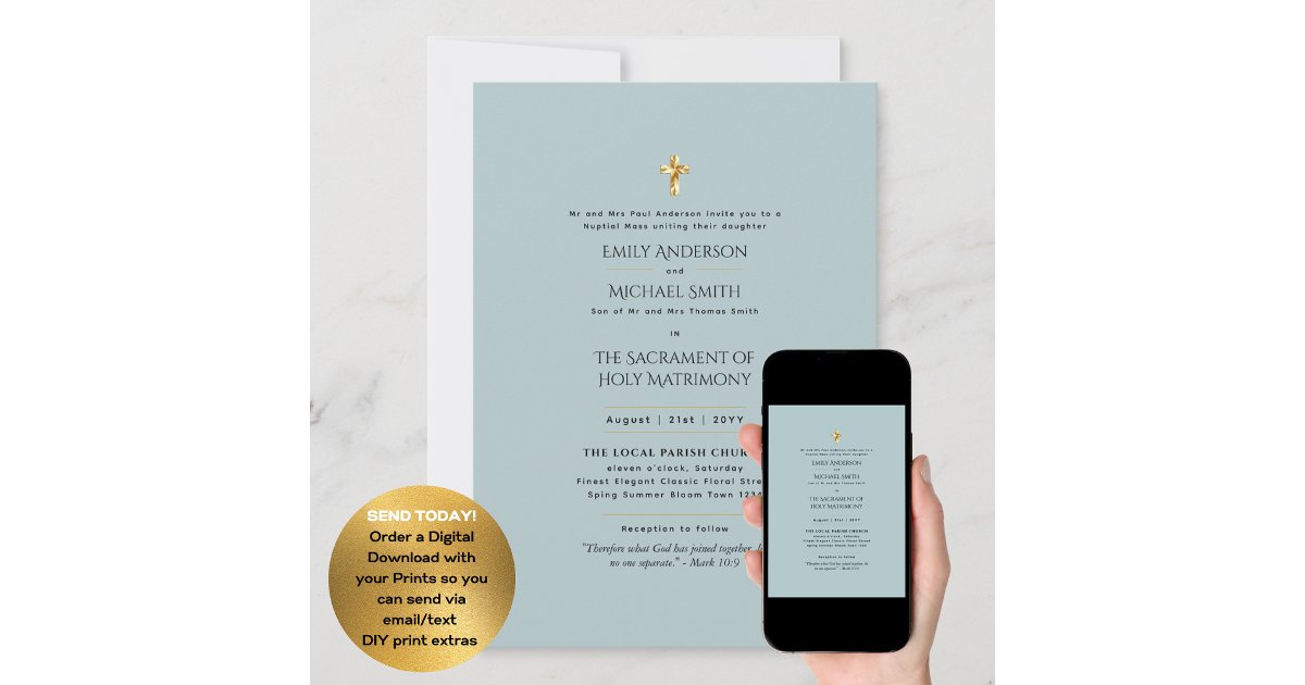 Sage Catholic Nuptial Mass Wedding Invitation | Zazzle