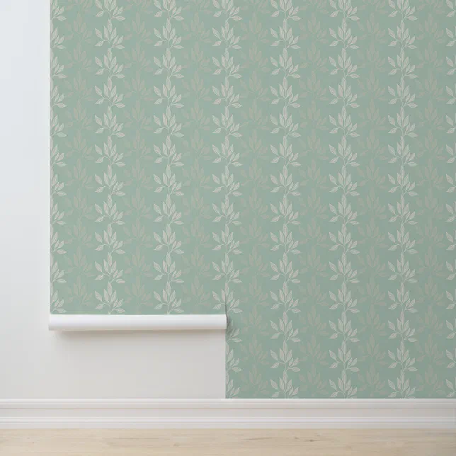 Sage Green & Cream Leaf Pattern Wallpaper | Zazzle