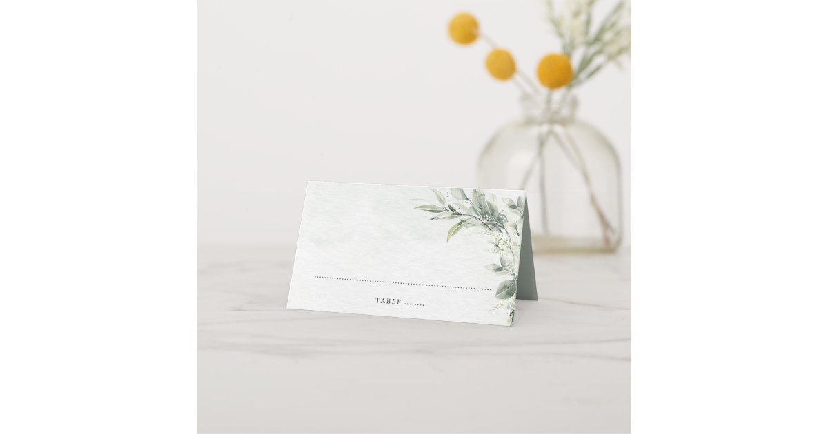 Sage Green Eucalyptus Minimalist Botanical Wedding Place Card | Zazzle