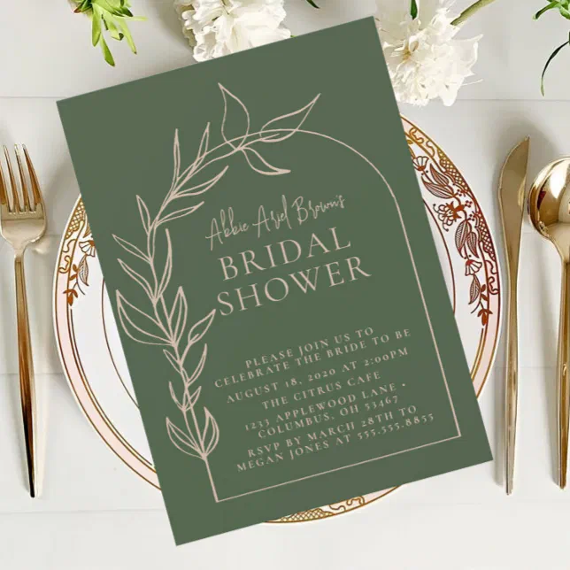 Sage Green Minimal Script Text Bridal Shower Invitation | Zazzle