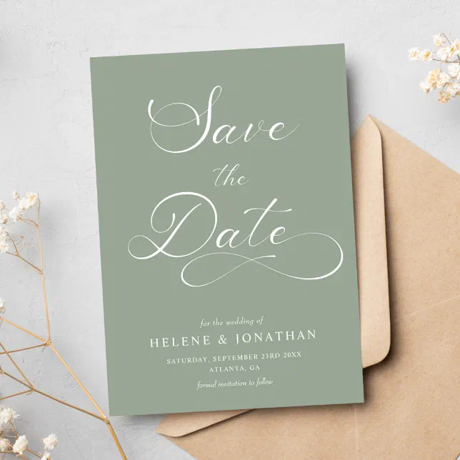 Sage Green Minimalist Elegant Wedding Save The Date | Zazzle