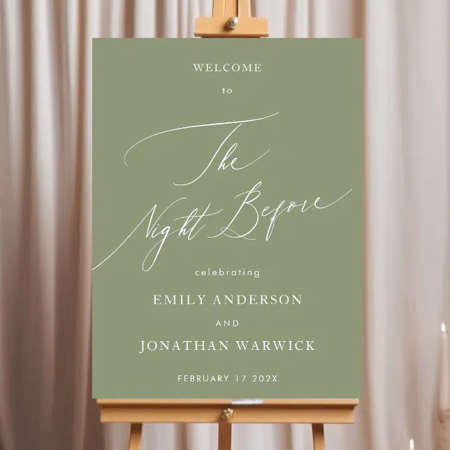 Sage Green Simple Calligraphy Rehearsal Dinner Poster | Zazzle