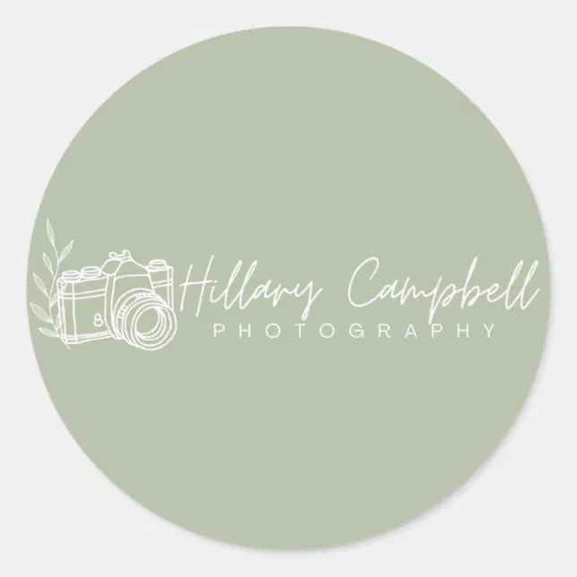 Sage Green Simple Small Business Logo Promotional Classic Round Sticker ...