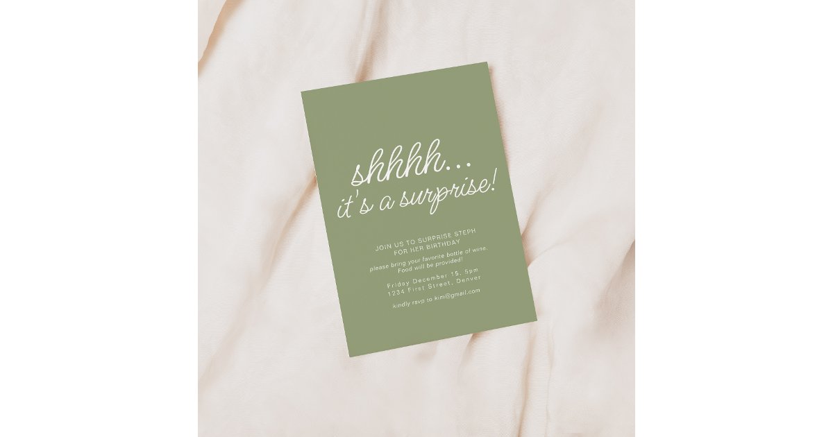 Sage Green Surprise Birthday Party Invitation | Zazzle
