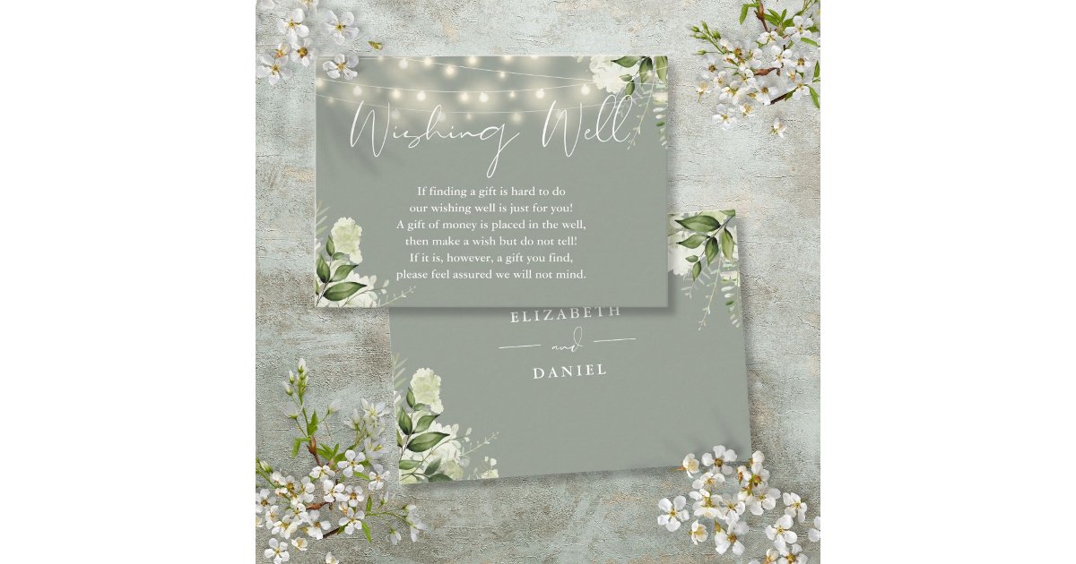 Sage Greenery String Lights Wishing Well Wedding Enclosure Card | Zazzle