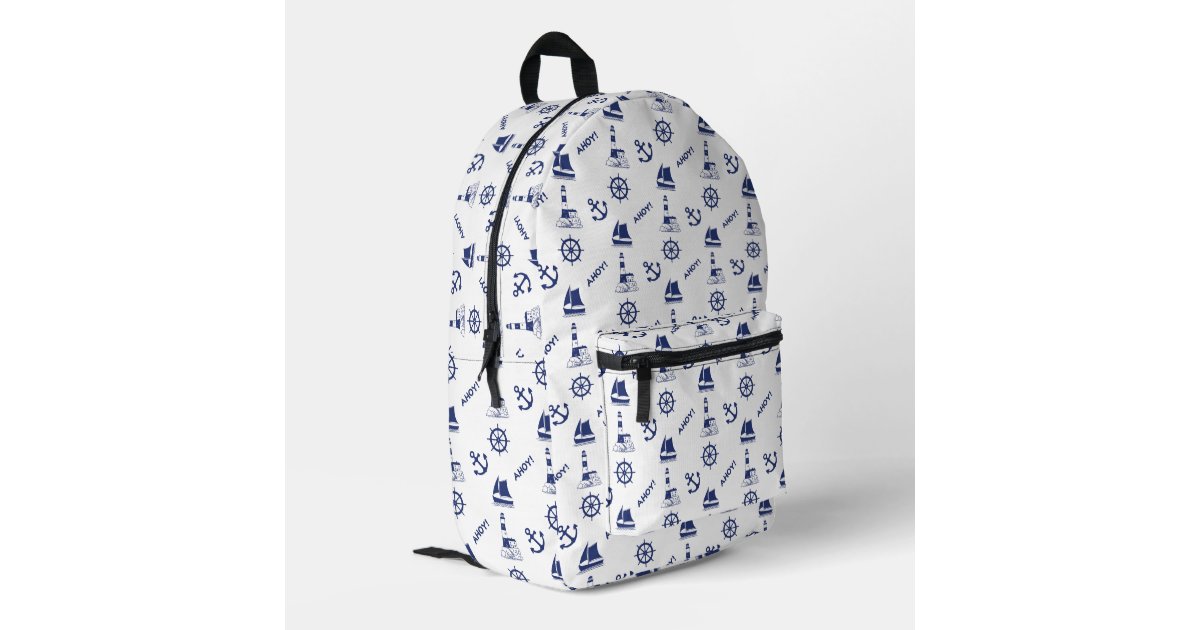 Sailing Illustrative Pattern Navy Blue+White Printed Backpack | Zazzle