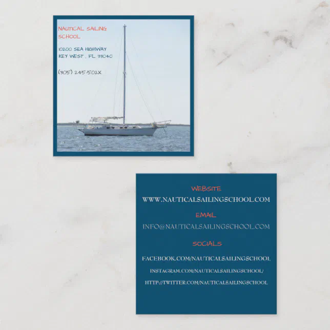 Sailing School Instructor/White Sailboat Sailing Square Business Card ...