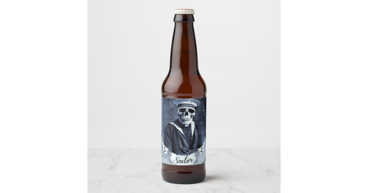 Sailor skull beer bottle label | Zazzle