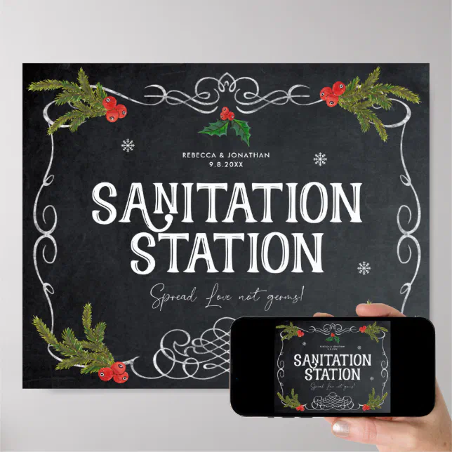 Sanitation Station christmas winter wedding sign | Zazzle