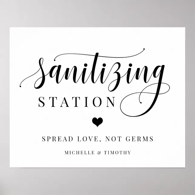 Sanitising Station Spread Love Not Germs Wedding Poster | Zazzle