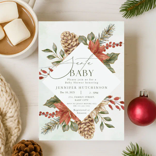 Santa Baby Christmas Winter Baby Shower Invitation | Zazzle