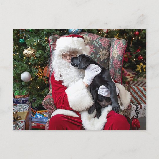 Santa Claus Black Labrador Christmas Cute Puppy Holiday Postcard ...