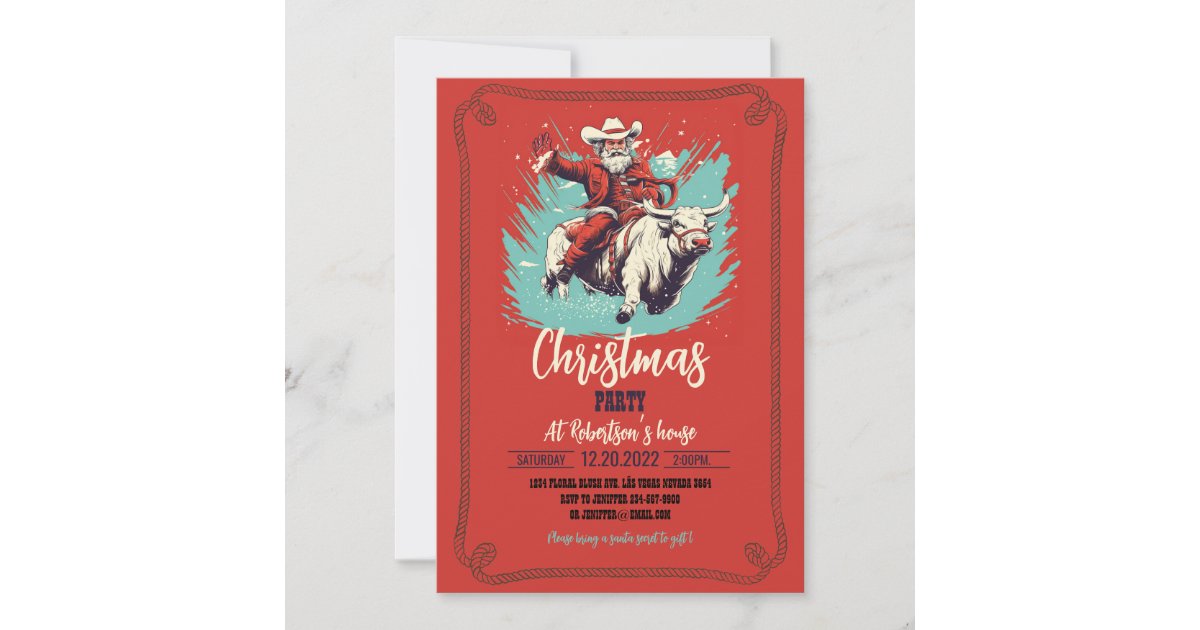 Santa Claus on Rodeo Bull riding Invitation | Zazzle