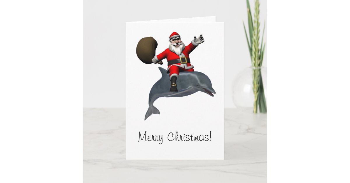 Santa Claus Riding On Dolphin Holiday Card | Zazzle