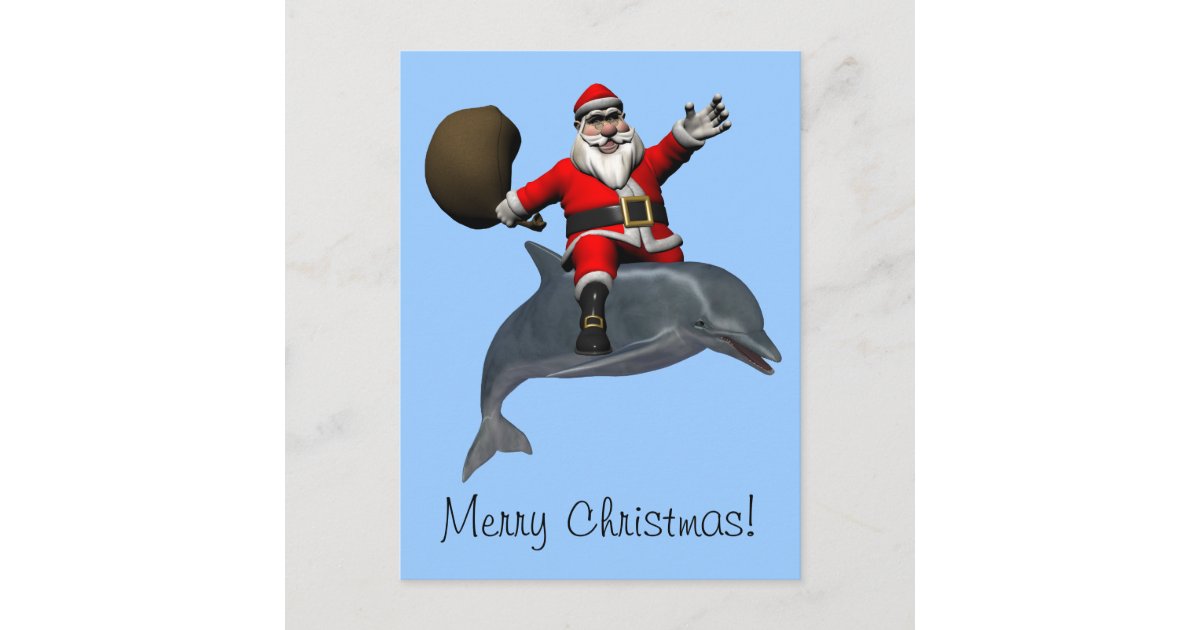 Santa Claus Riding On Dolphin Holiday Postcard | Zazzle