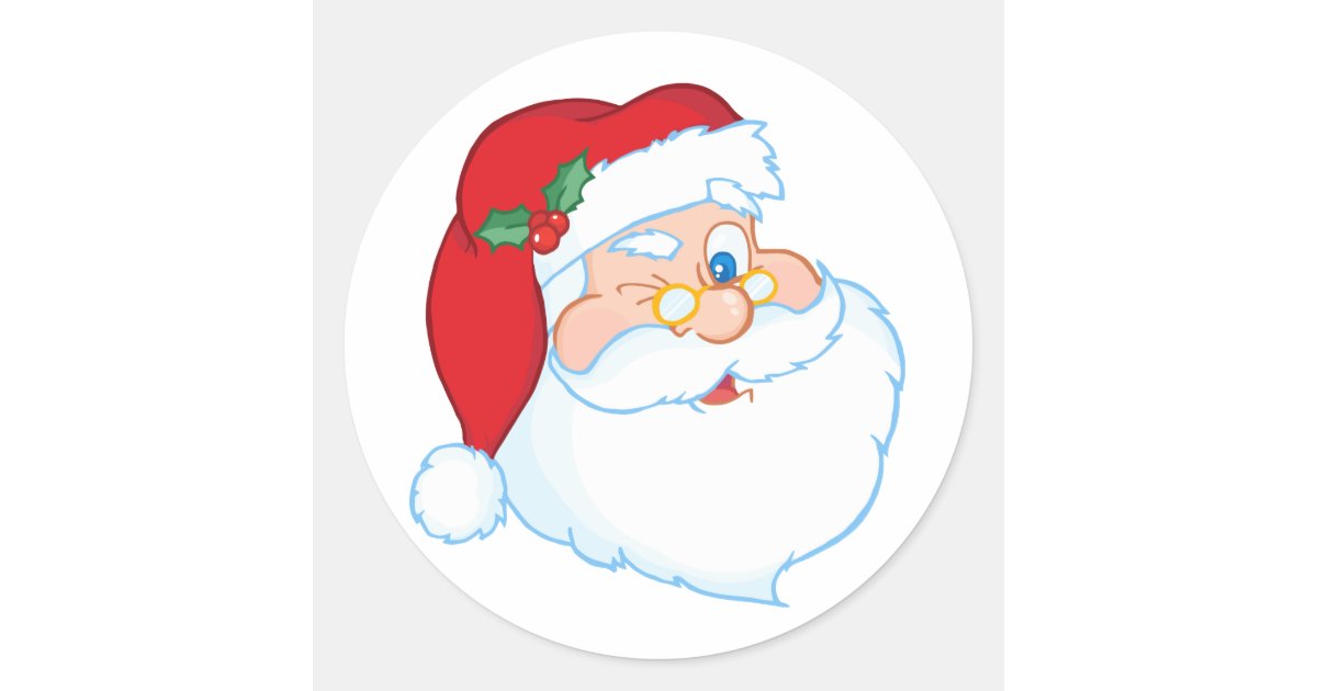 Santa Claus Winking Classic Round Sticker | Zazzle