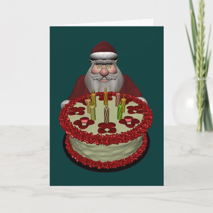 Santa Claus With Birthday Cake Holiday Card | Zazzle.co.uk