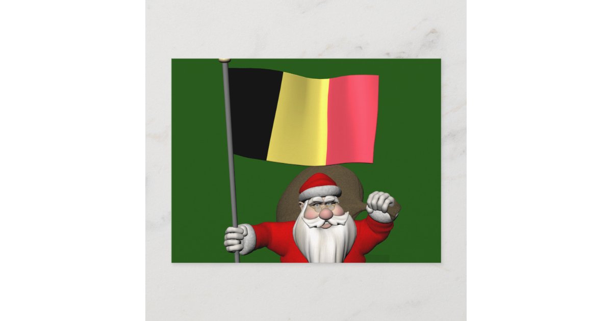 Santa Claus With Flag Of Belgium Holiday Postcard | Zazzle