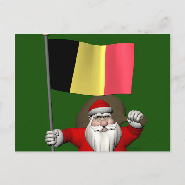 Santa Claus With Flag Of Belgium Holiday Postcard | Zazzle